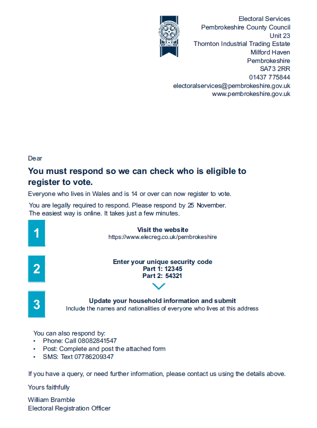 Electoral Registration Canvass 2022 - Pembrokeshire County Council